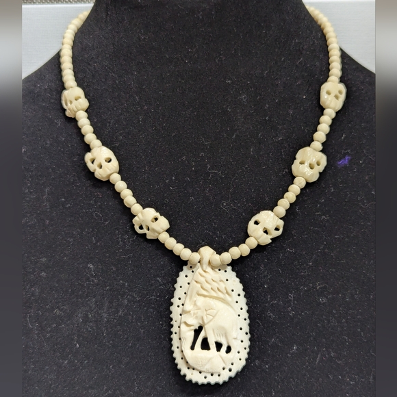 Jewelry | Vintage Carved Bovine Bone Elephant Pendant Necklace | Poshmark